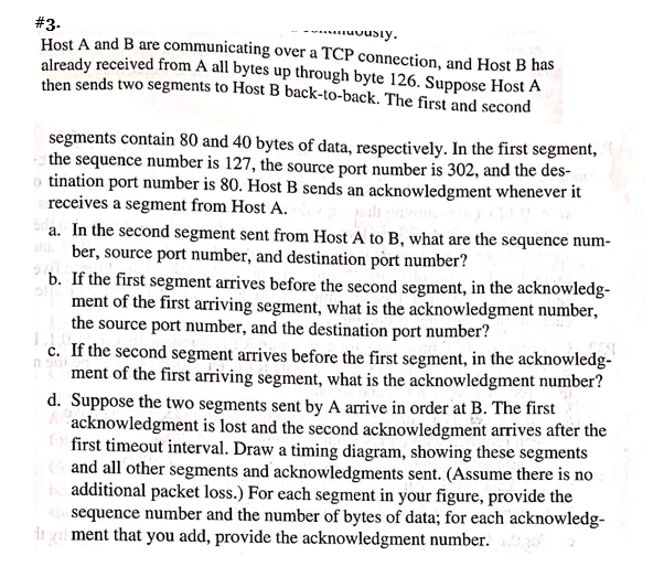 Solved \#3. Host A and B are communicating over a TCP | Chegg.com