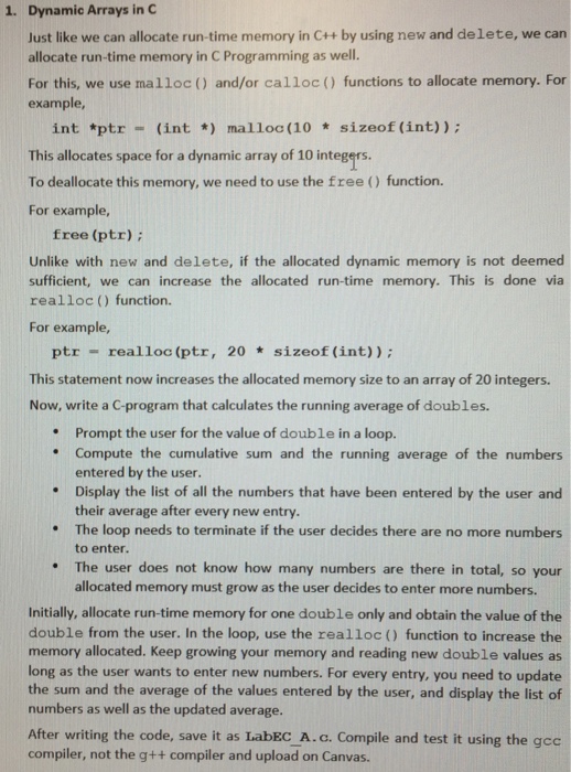 Solved Dynamic Arrays in C Just like we can allocate | Chegg.com