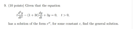 Solved 9. (10 points) Given that the equation di dt t_ _ (1 | Chegg.com Solved 9. (10 points) Given that the equation di dt t_ _ (1 | Chegg.com