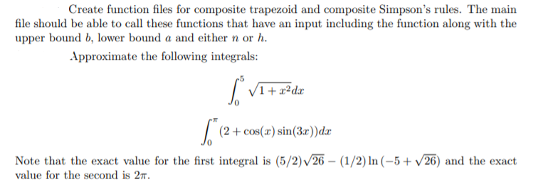 Solved Create function files for composite trapezoid and | Chegg.com