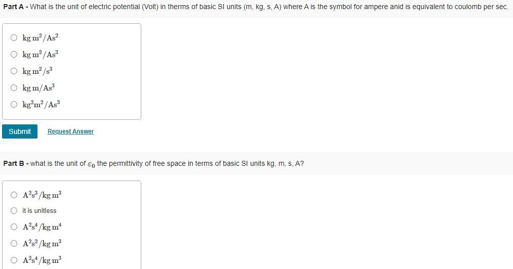 Solved Part A - What is the unit of electric potential | Chegg.com