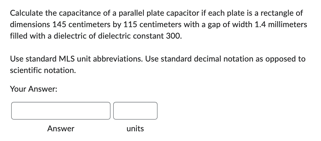 Solved Calculate the capacitance of a parallel plate | Chegg.com