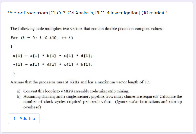Vector Processors (CLO-3, C4 Analysis, PLO-4 | Chegg.com