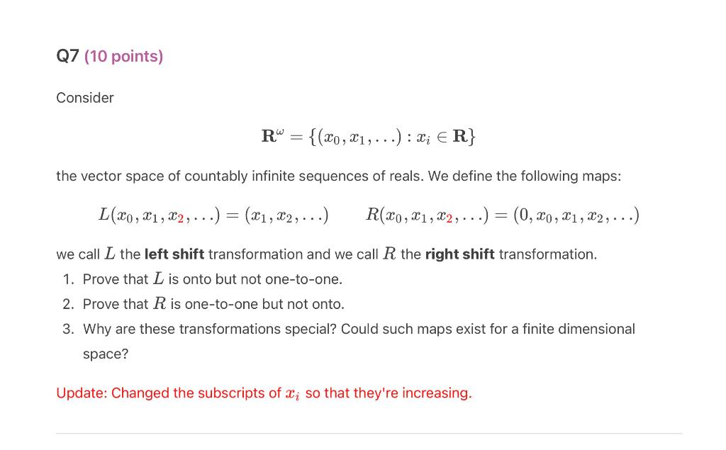 Solved Rω={(x0,x1,…):xi∈R} the vector space of countably | Chegg.com