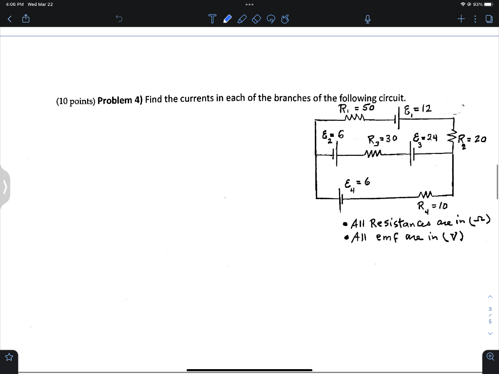 Solved (10 points) Problem 4) Find the currents in each of | Chegg.com