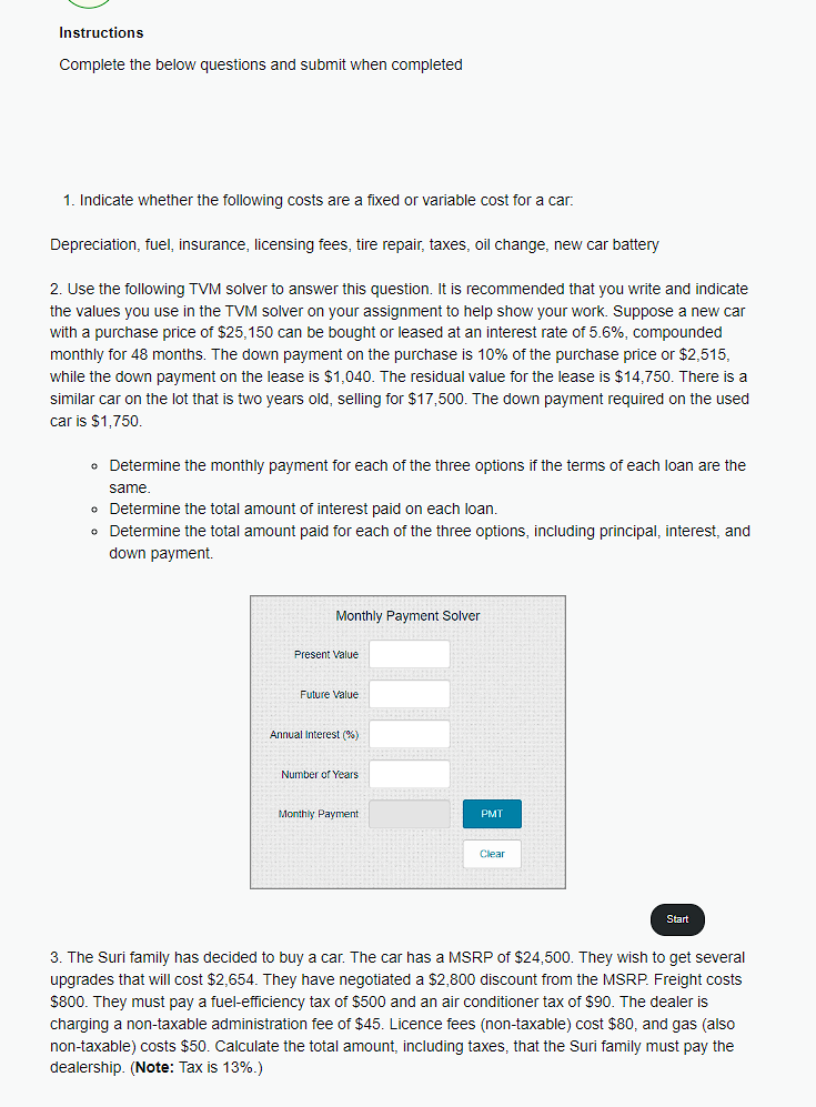 Solved Instructions Complete the below questions and submit | Chegg.com