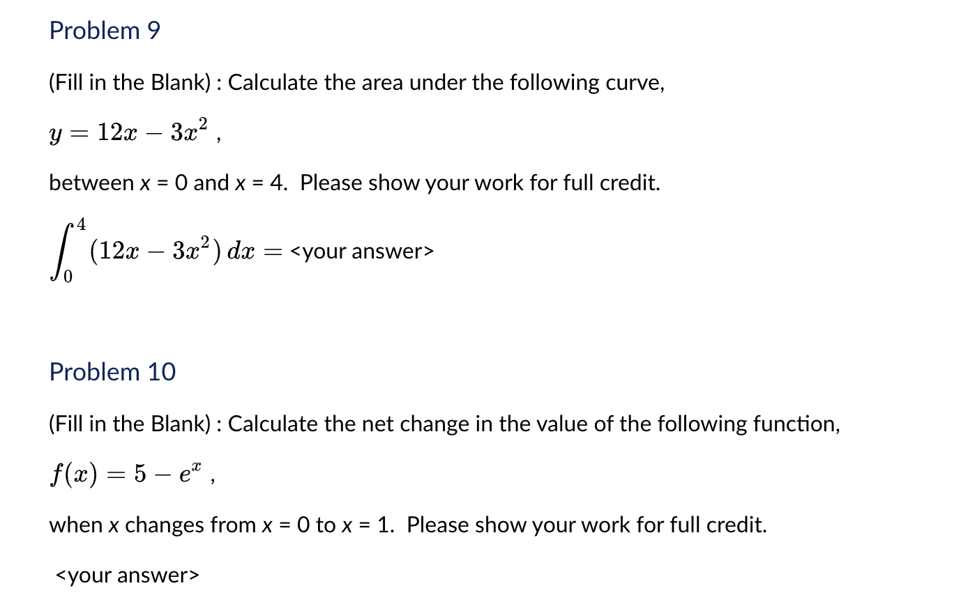 Solved Problem 9(Fill in the Blank) ﻿: Calculate the area | Chegg.com