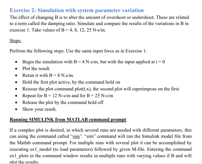 Exercise 2: Simulation with system parameter | Chegg.com