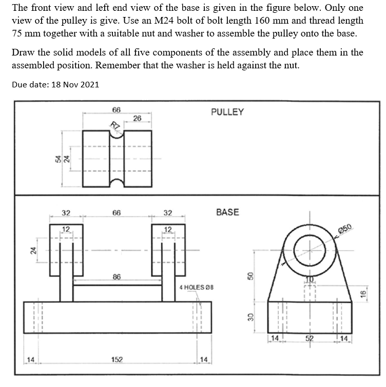 Solved The front view and left end view of the base is given | Chegg.com