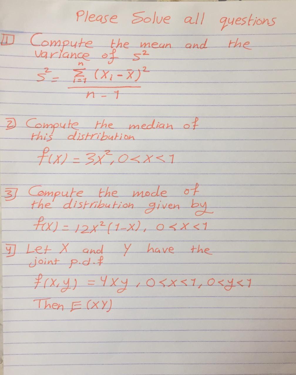 Solved Please Solve all questions D Compute the mean and the | Chegg.com