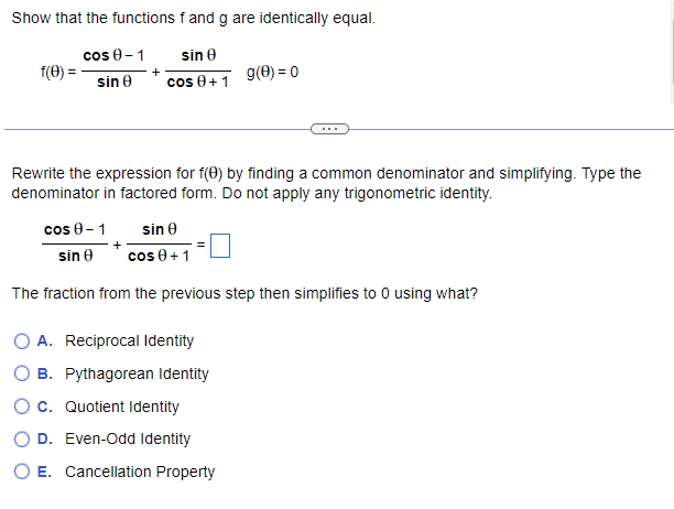 Solved Show that the functions f and g are identically | Chegg.com