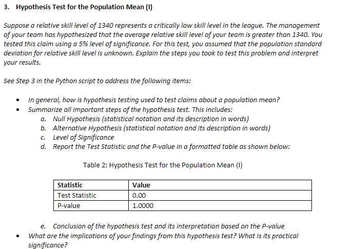 Solved 3. Hypothesis Test for the Population Mean (I) | Chegg.com