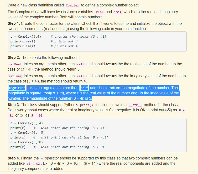 Solved Write a new class definition called Complex to define | Chegg.com