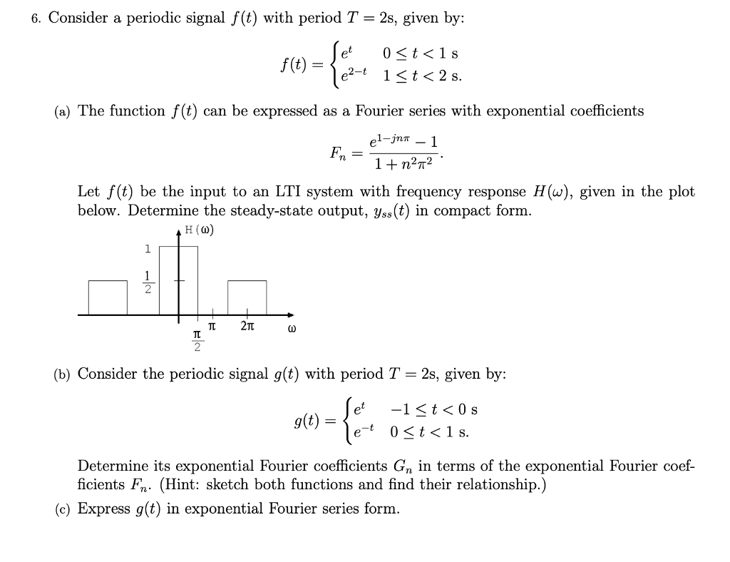 Solved 6. Consider a periodic signal f(t) with period T -2s, | Chegg.com