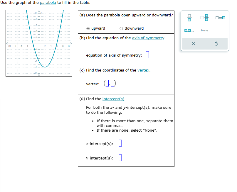 Solved Use the graph of the parabola to fill in the table. | Chegg.com