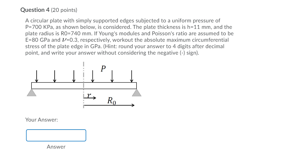 Solved Question 4 (20 points) A circular plate with simply | Chegg.com