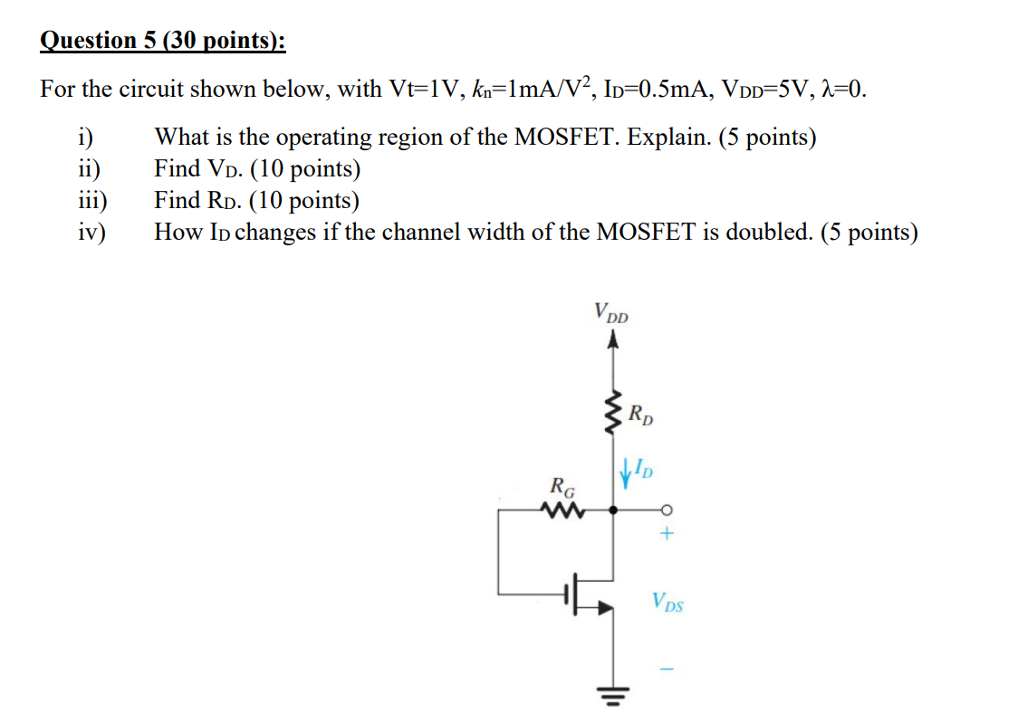 Solved Question 5 (30 ﻿points):For the circuit shown below, | Chegg.com