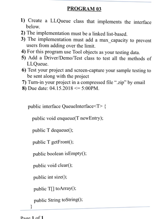 Solved 1) Create a LLQueue class that implements the | Chegg.com