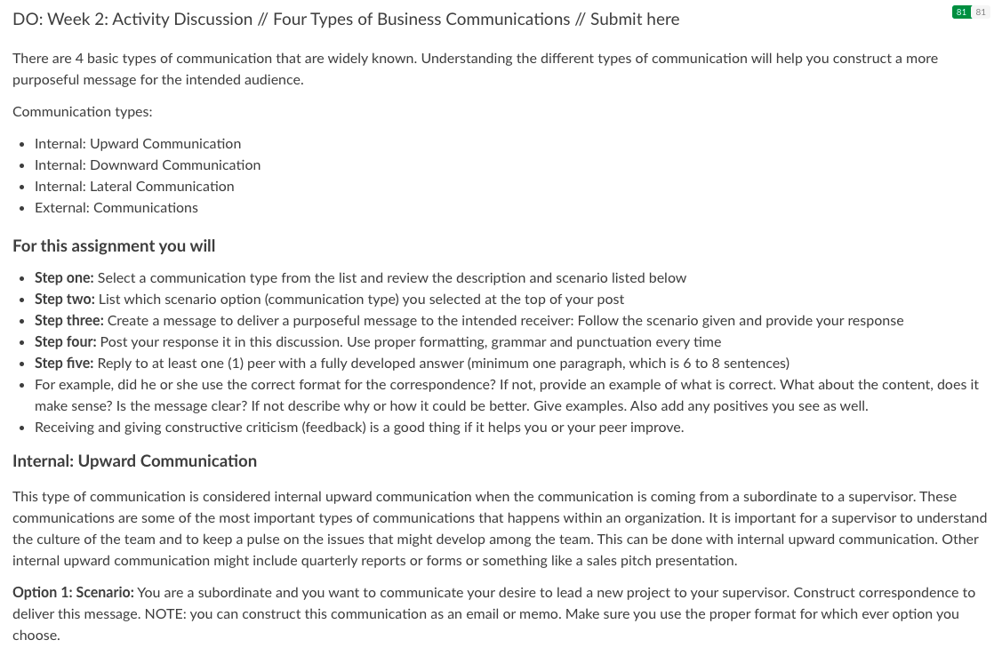 81 81 DO: Week 2: Activity Discussion // Four Types | Chegg.com