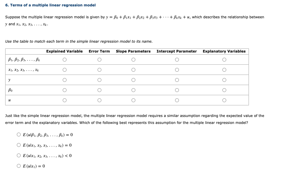 Solved 6. Terms of a multiple linear regression model | Chegg.com