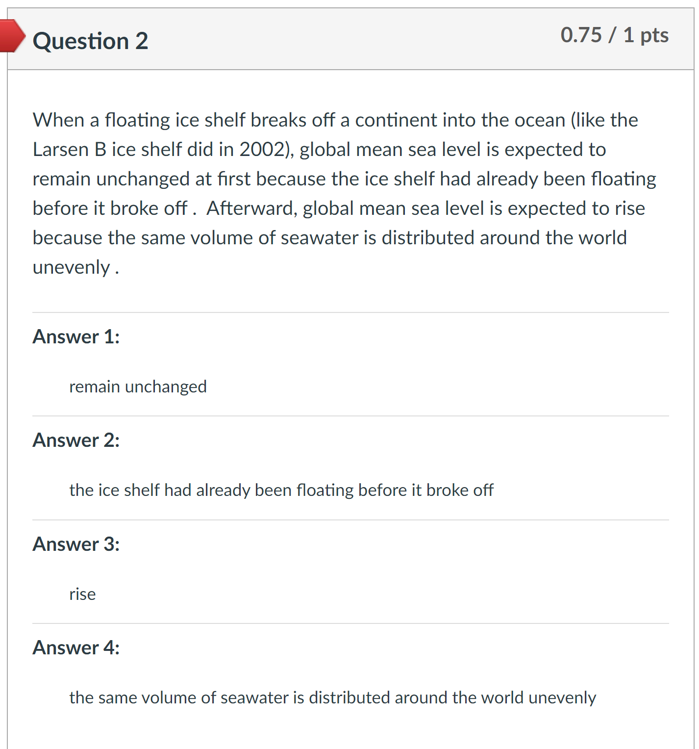 Solved When a floating ice shelf breaks off a continent into | Chegg.com