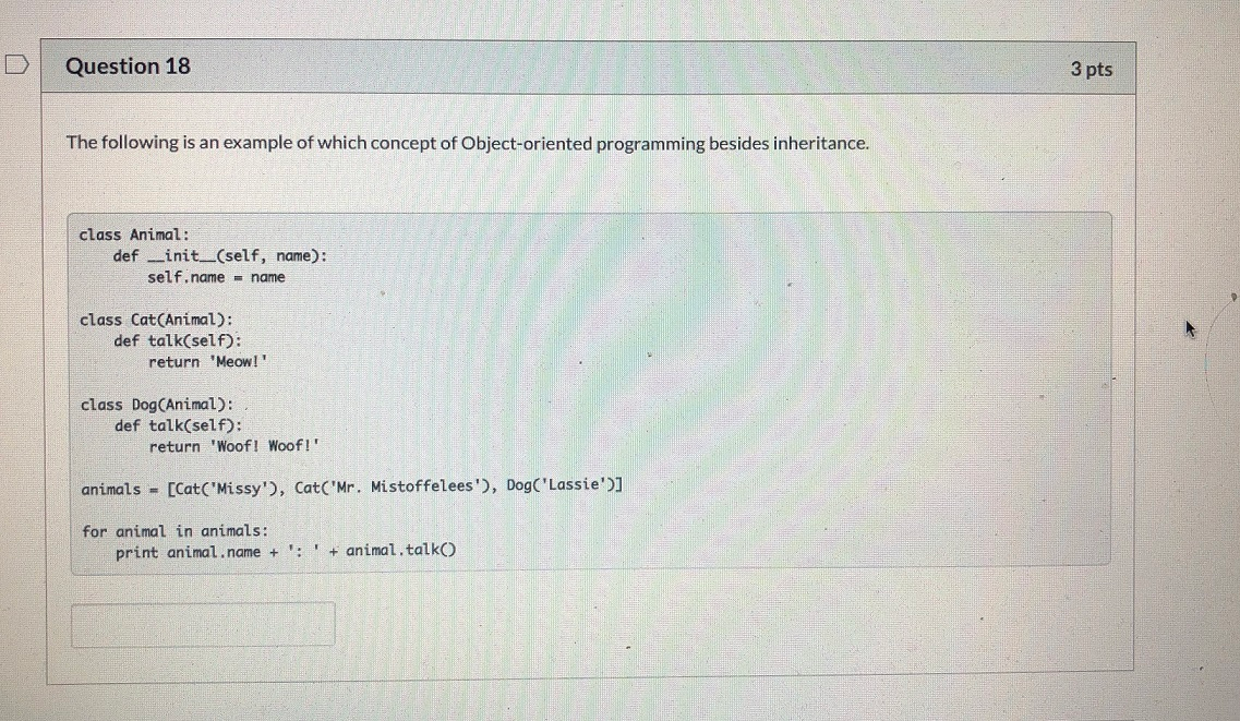 Solved PYTHON - The following is an example of which concept | Chegg.com