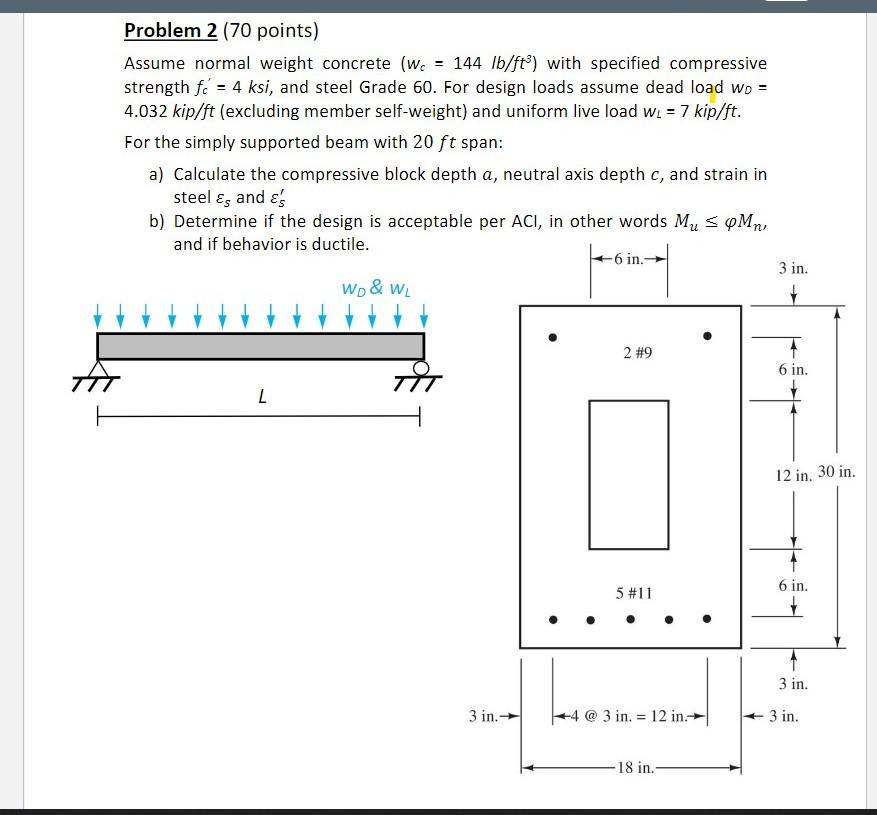 Solved Problem 2 (70 points) Assume normal weight concrete | Chegg.com Solved Problem 2 (70 points) Assume normal weight concrete | Chegg.com