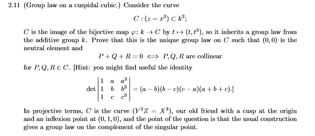 Solved 2.11 (Group law on a cuspidal cubic.) Consider the | Chegg.com
