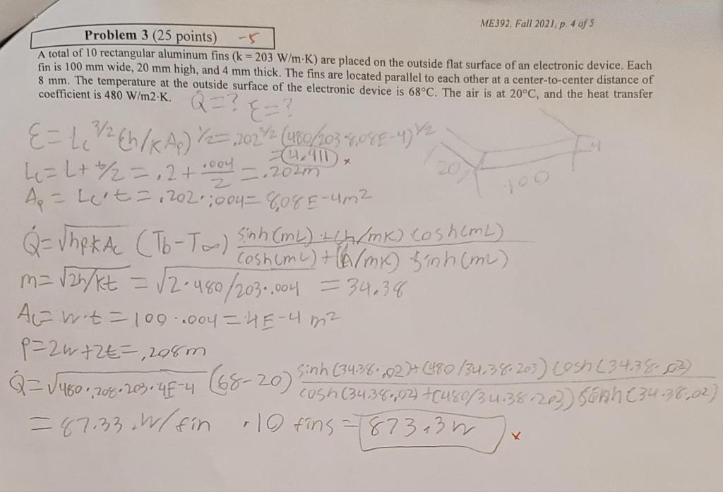 Solved A total of 10 rectangular aluminum fins (k=203 W/m⋅K) | Chegg.com