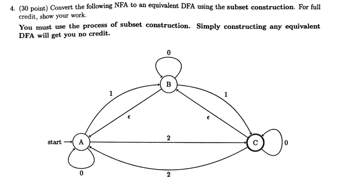 Solved 4. ( 30 point) Convert the following NFA to an | Chegg.com