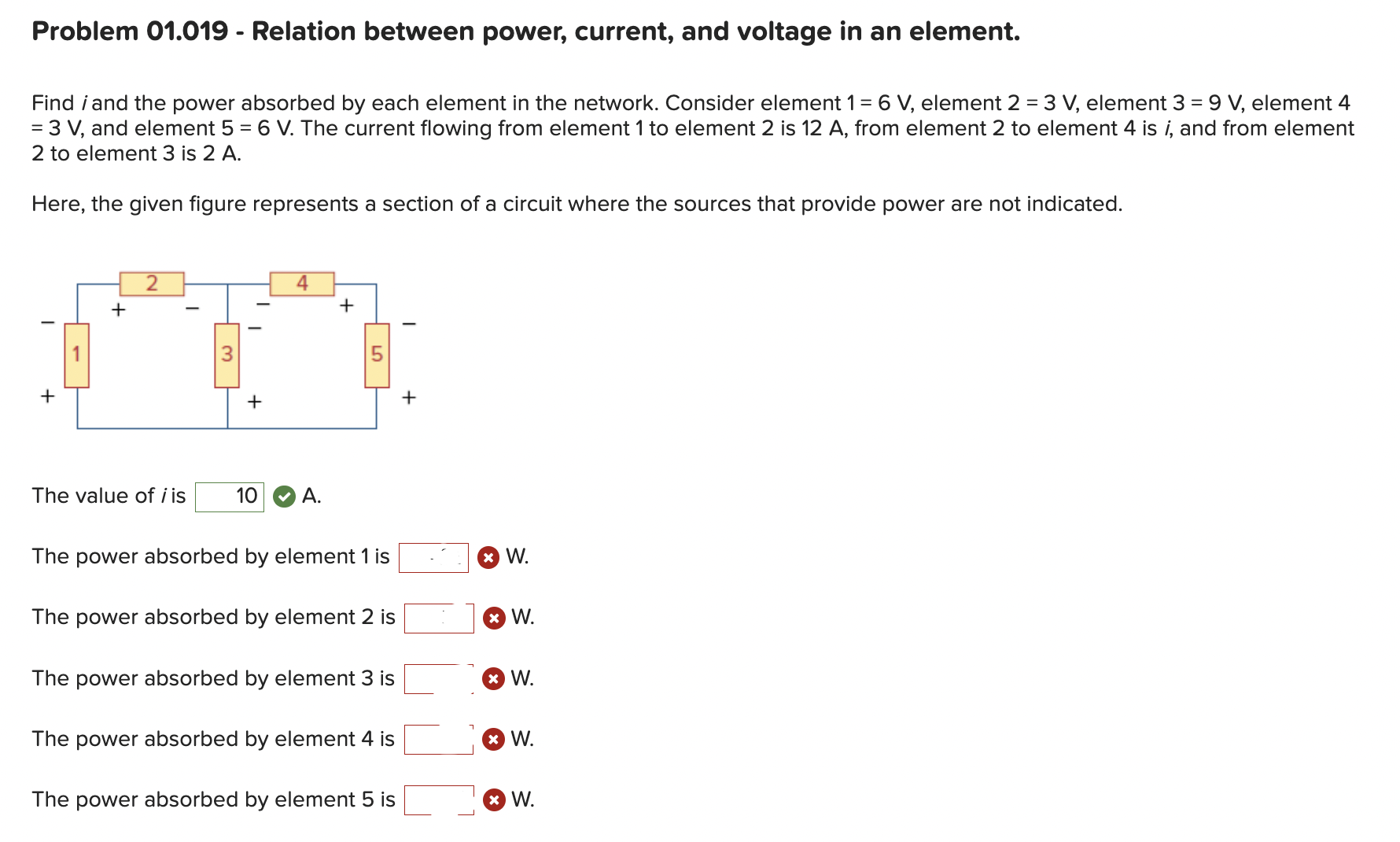 Solved Find i and the power absorbed by each element in the | Chegg.com