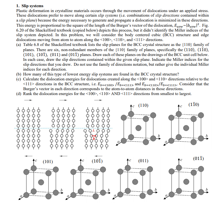 Major Slip Systems in the Common Metal Structures | Chegg.com