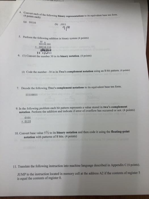 Solved 4. Convert each of the 4 points each) lowing binary | Chegg.com