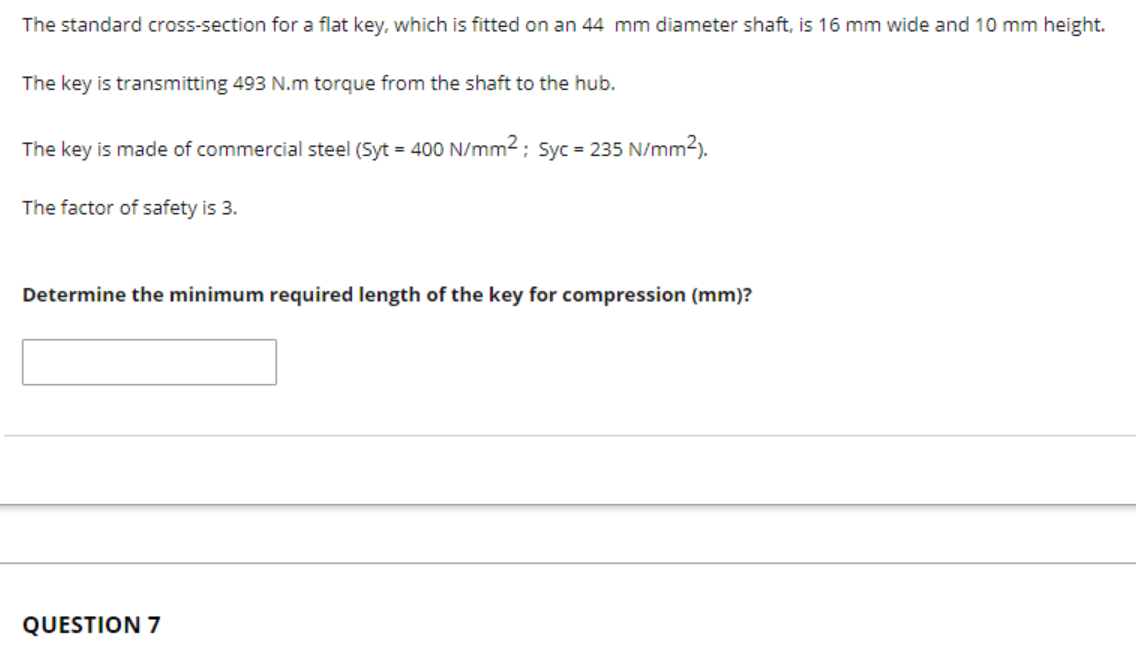 Solved The standard cross-section for a flat key, which is | Chegg.com