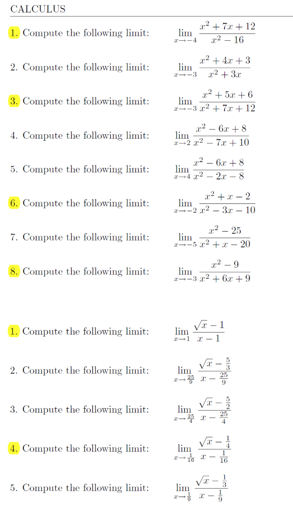 Solved CALCULUS 1. Compute the following limit: lim x2 + 7x | Chegg.com