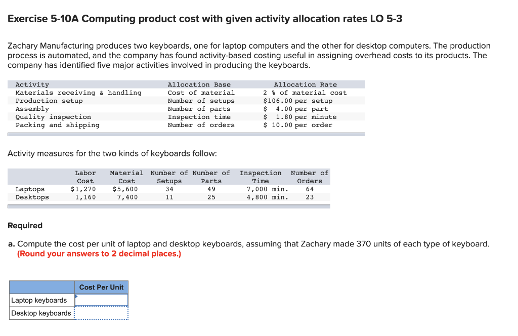 Solved Exercise 5-10A Computing product cost with given | Chegg.com