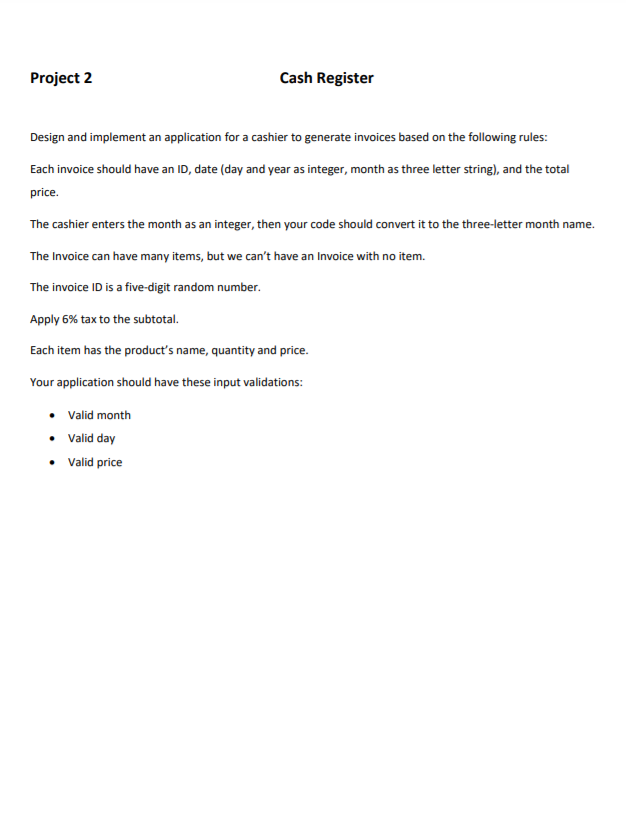 Solved Project 2 Cash Register Design and implement an | Chegg.com