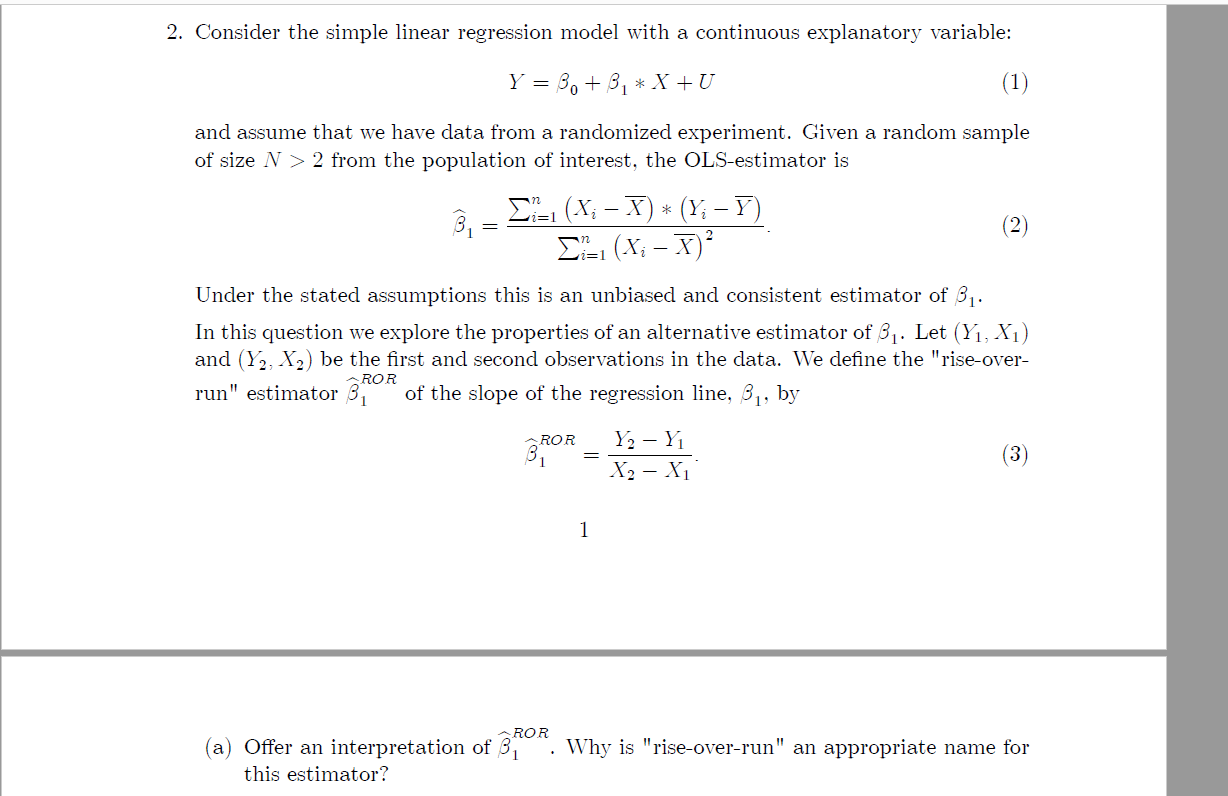Solved 2. Consider the simple linear regression model with a | Chegg.com