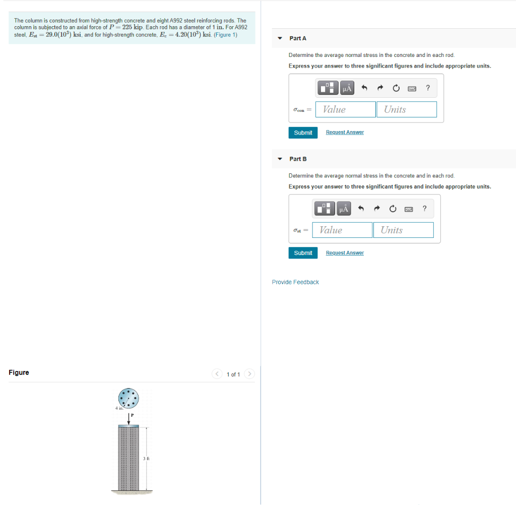 Solved The column is constructed from high-strength concrete | Chegg.com