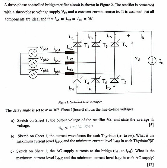 Solved A three-phase controlled bridge rectifier circuit is | Chegg.com
