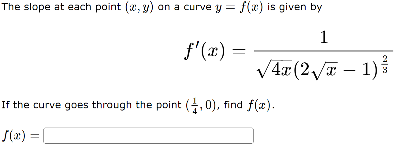 Solved The slope at each point (x,y) ﻿on a curve y=f(x) ﻿is | Chegg.com