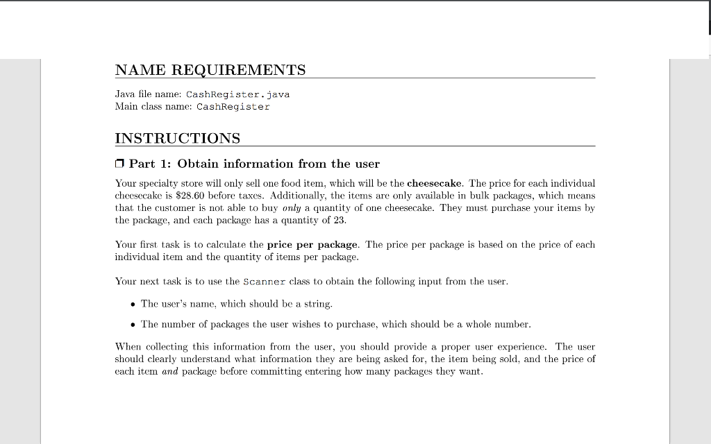 Solved NAME REQUIREMENTS Java file name: CashRegister.java | Chegg.com