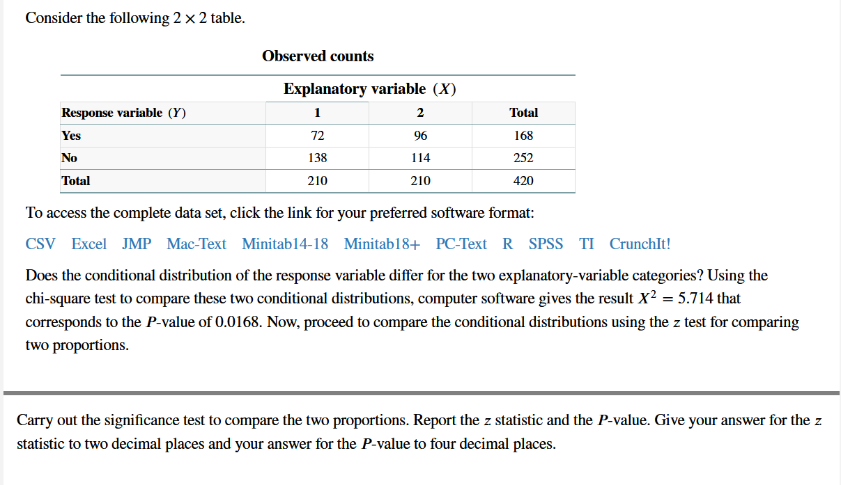 Solved Consider the following 2 x 2 table. Observed counts | Chegg.com