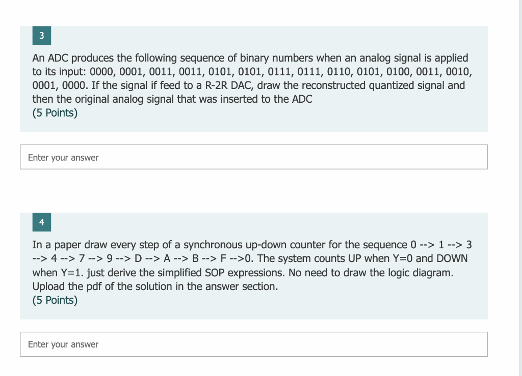 Solved 3 An ADC produces the following sequence of binary | Chegg.com
