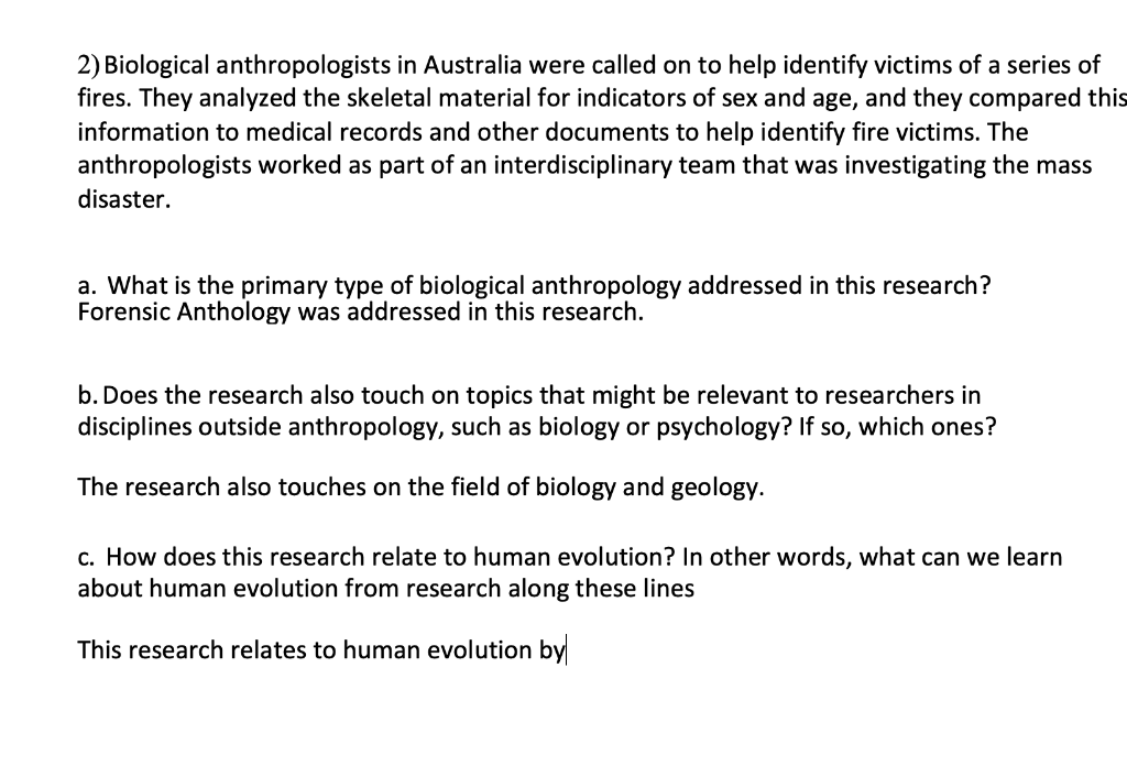 Solved 2) Biological anthropologists in Australia were | Chegg.com