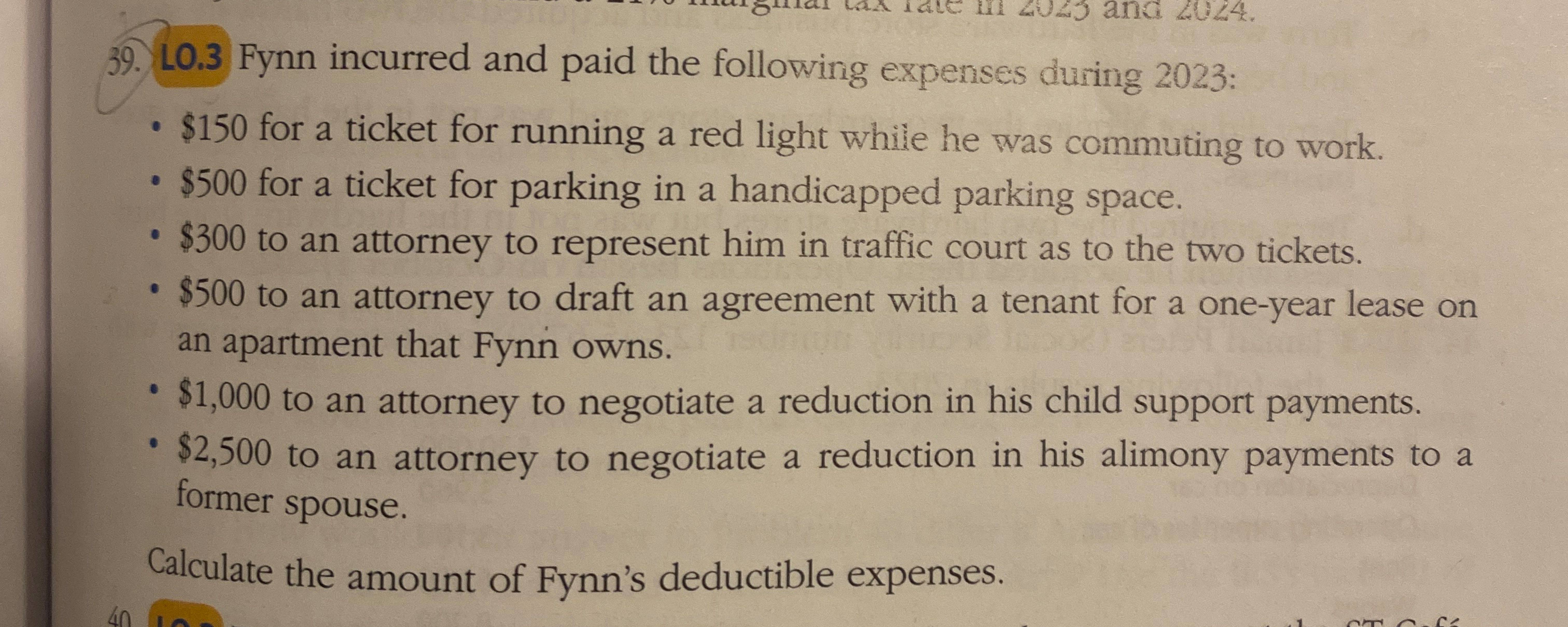Solved Fynn incurred and paid the following expenses during | Chegg.com