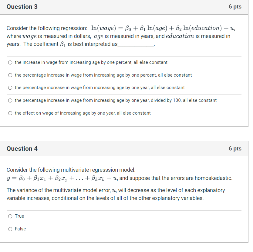 Solved Consider the following regression: ln( wage | Chegg.com