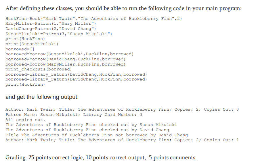 Solved Problem: Define Classes Describing Books, Patrons, | Chegg.com