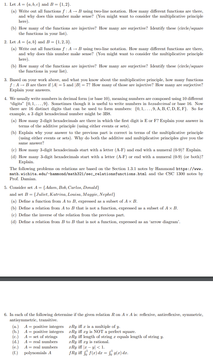 Solved 1 Let A {a B C} And B {1 2} A Write Out All