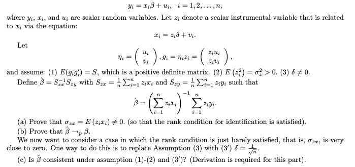 Solved yi=xiβ+ui,i=1,2,…,n where yi,xi, and ui are scalar | Chegg.com